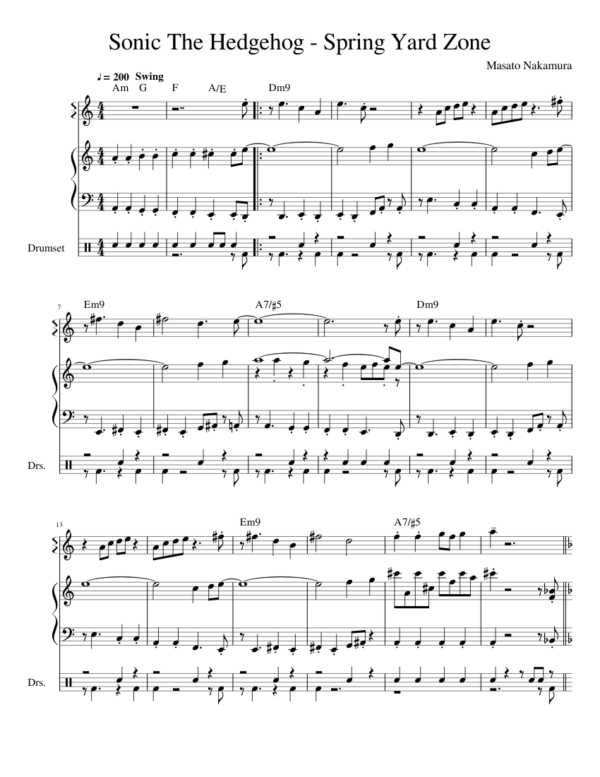 Sonic The Hedgehog - Spring Yard Zone Sheet Music with Chords for Piano ...