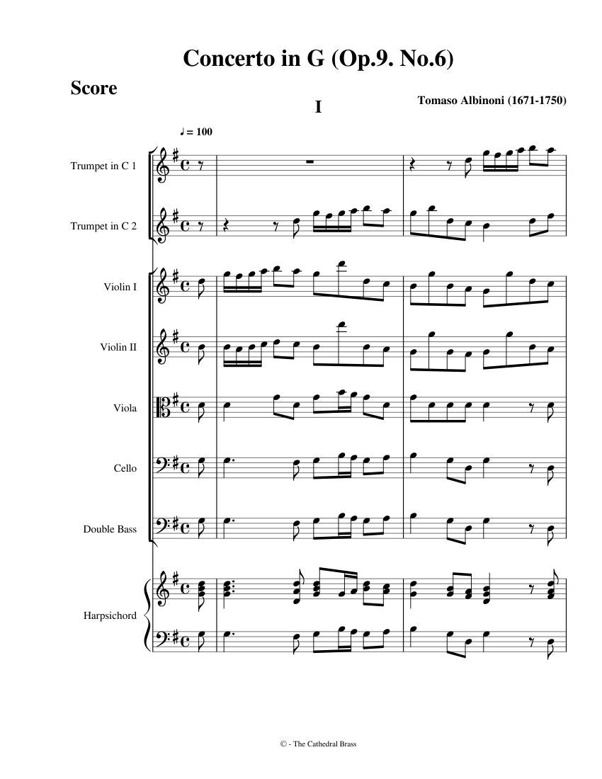 Albinoni dos oboes o trompetas en Sol M Op 9n 6 General Sheet music for ...