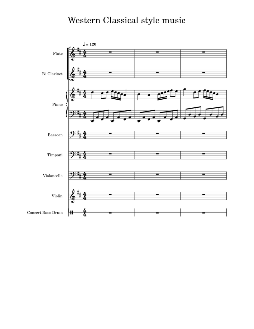 Western Classical style music Sheet music for Piano, Flute, Clarinet in ...