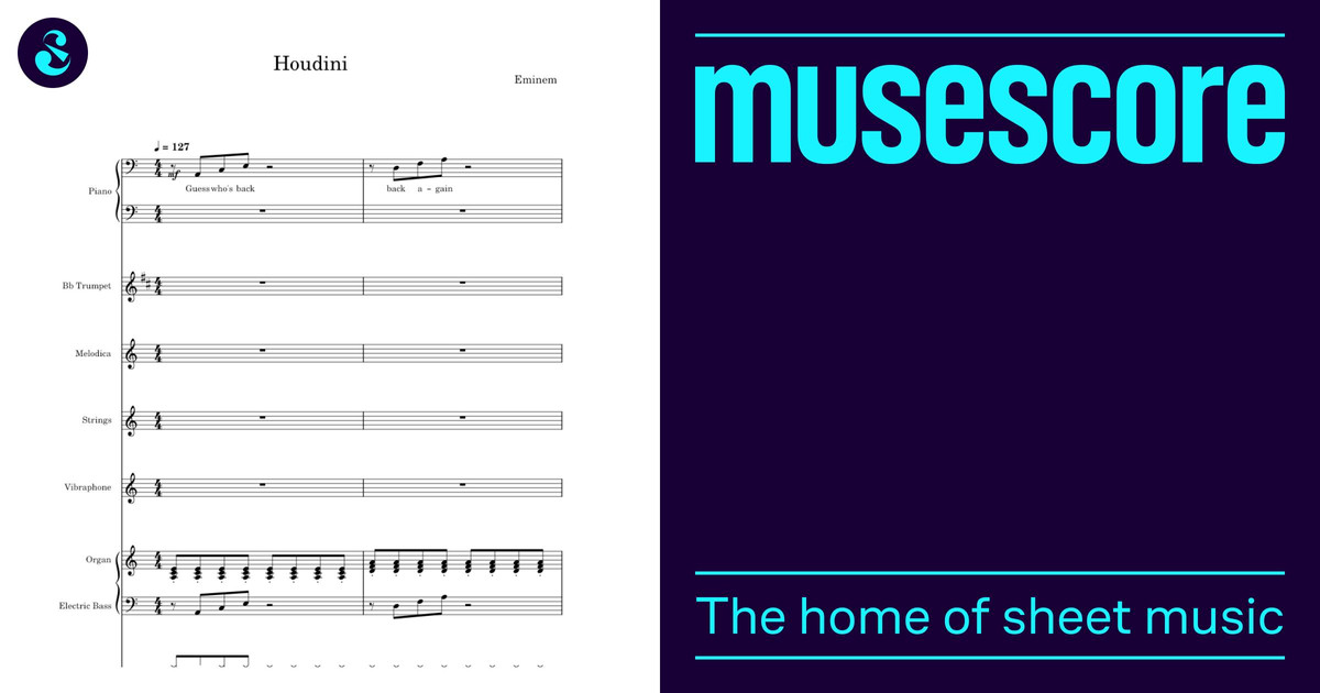 Houdini - Eminem Sheet Music for Piano, Organ, Vibraphone, Bass guitar ...