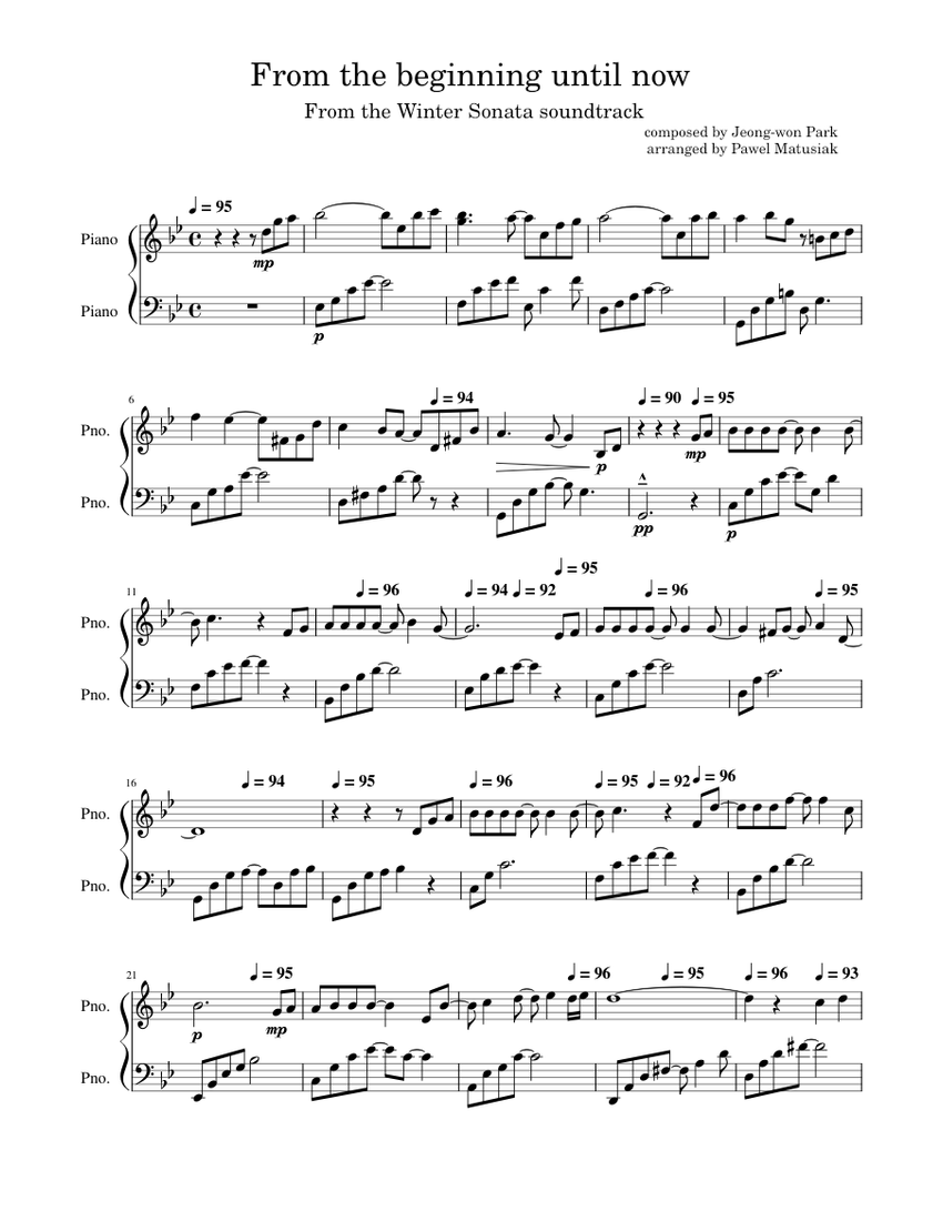 From the beginning until now (Winter Sonata OST) Sheet Music for Piano (Solo) | MuseScore.com