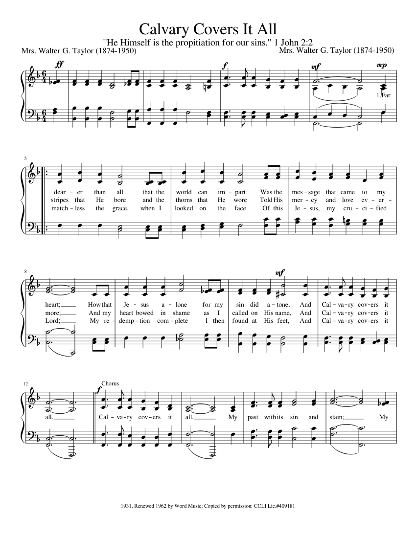 Calvary Covers It All Sheet Music for Piano (Solo) easy | MuseScore.com