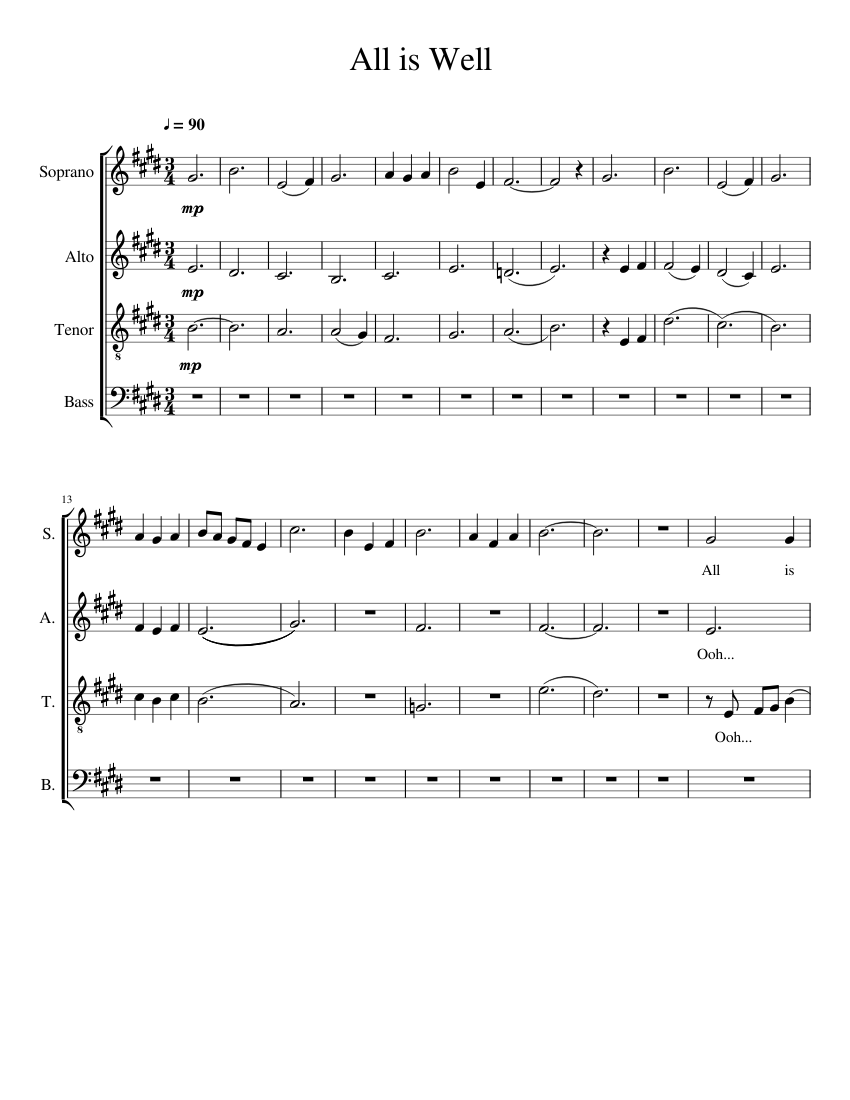 All is Well Sheet Music for Soprano, Alto, Tenor, Bass voice (Choral ...
