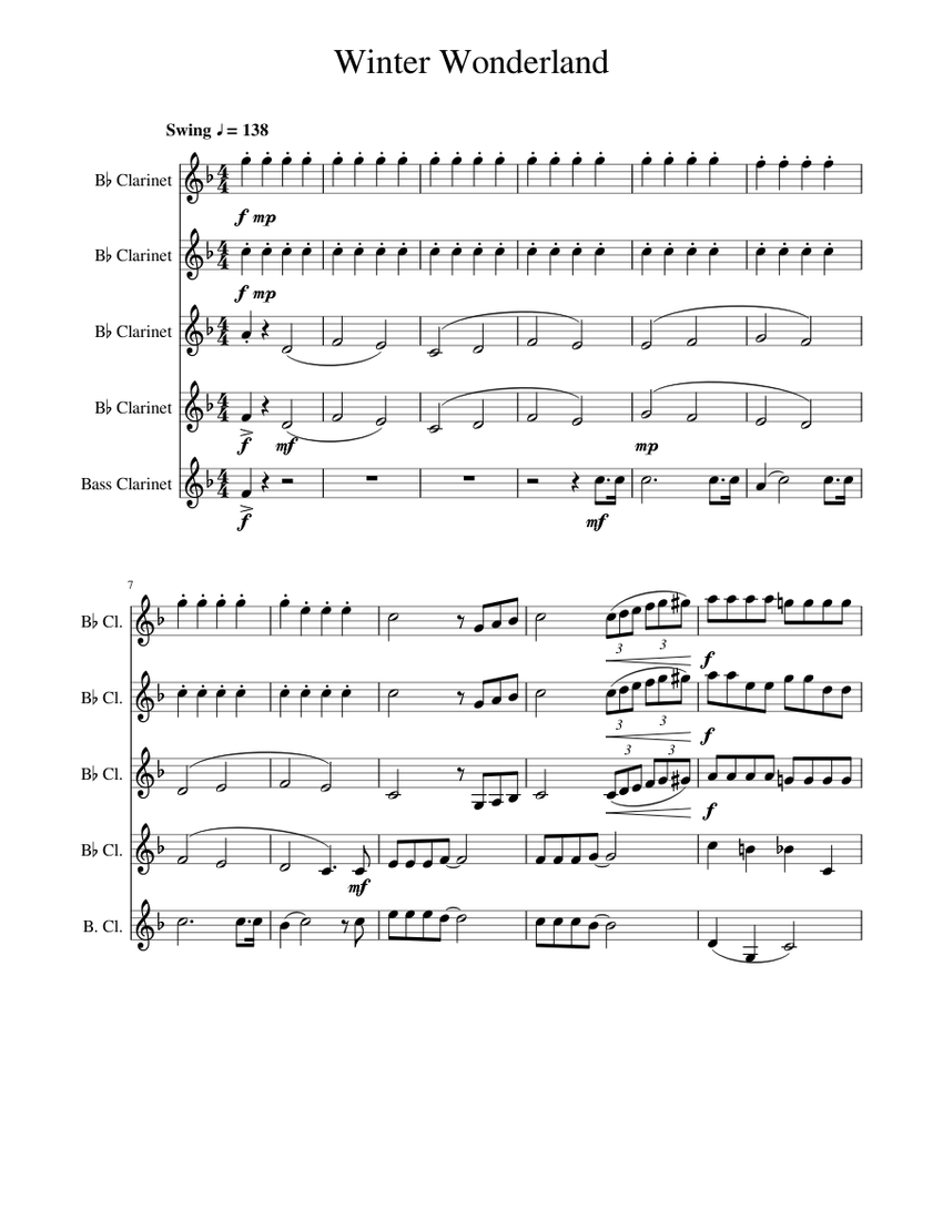 Winter Wonderland Sheet music for Clarinet other (Mixed Quartet ...