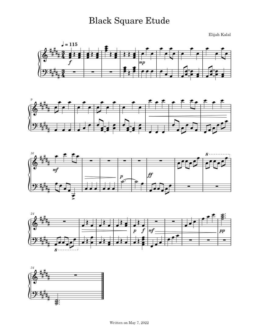 Black Square Etude - Elijah Kalal Sheet music for Piano (Solo) Easy ...