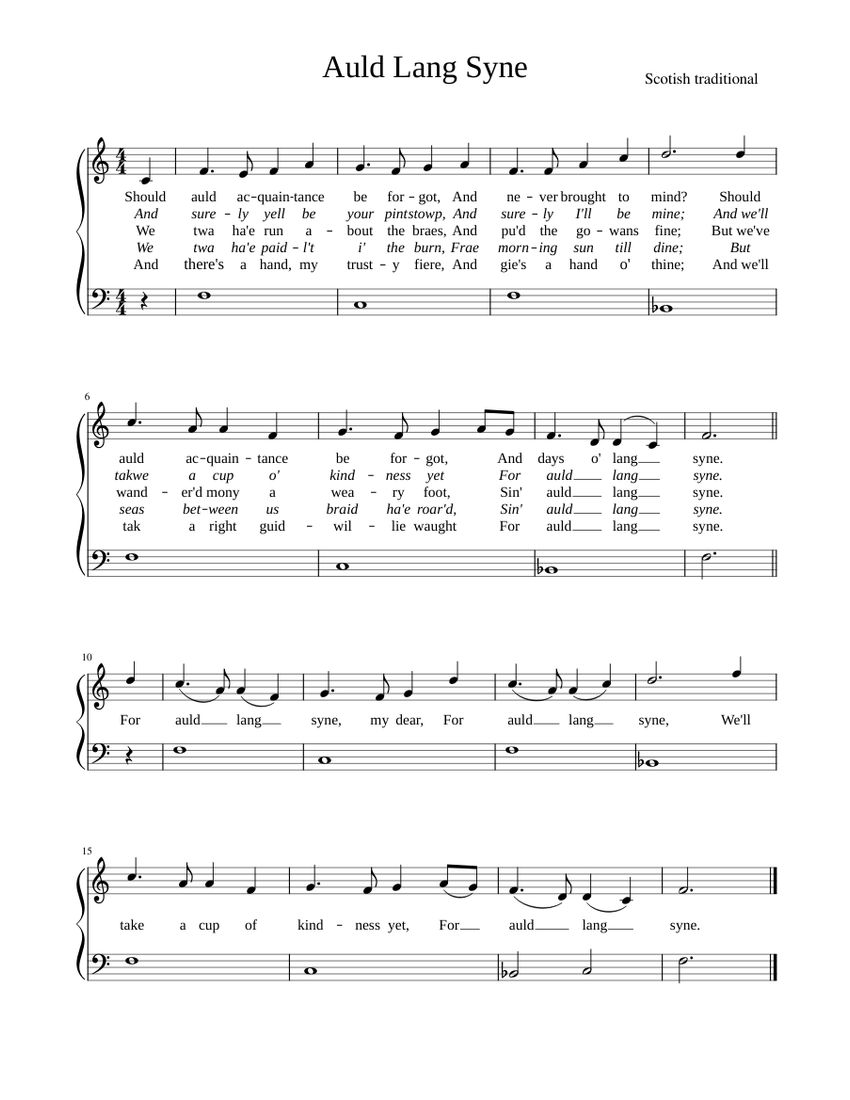 Auld Lang Syne Flowkey easy Piano Sheet Music for Piano (Solo ...