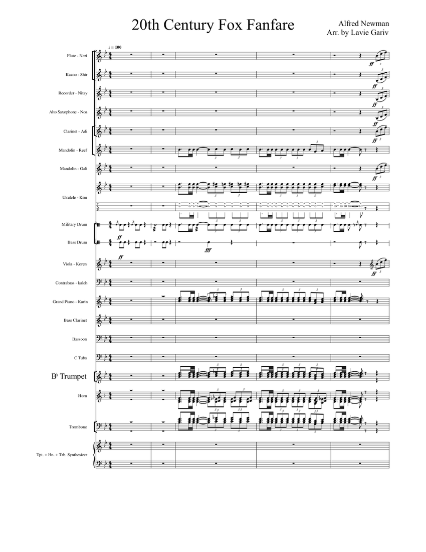 20th Century Fox Fanfare Sheet Music and Tab for Piano, Trombone, Tuba ...