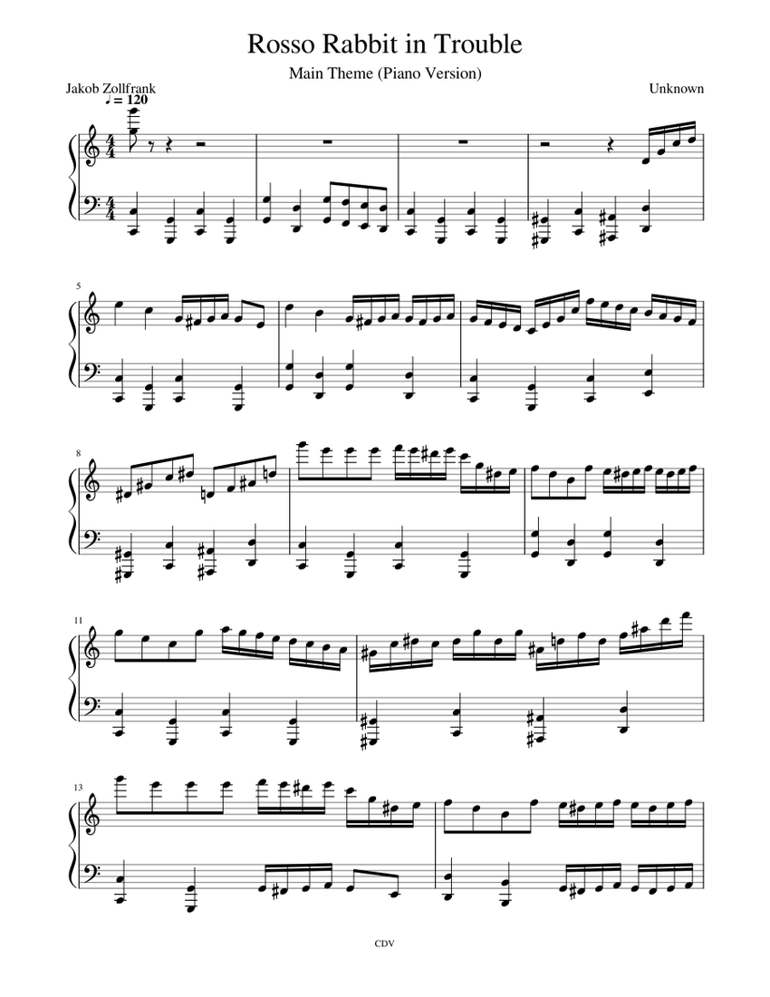 Rosso Rabbit in Trouble for Piano Sheet Music for Piano (Solo ...