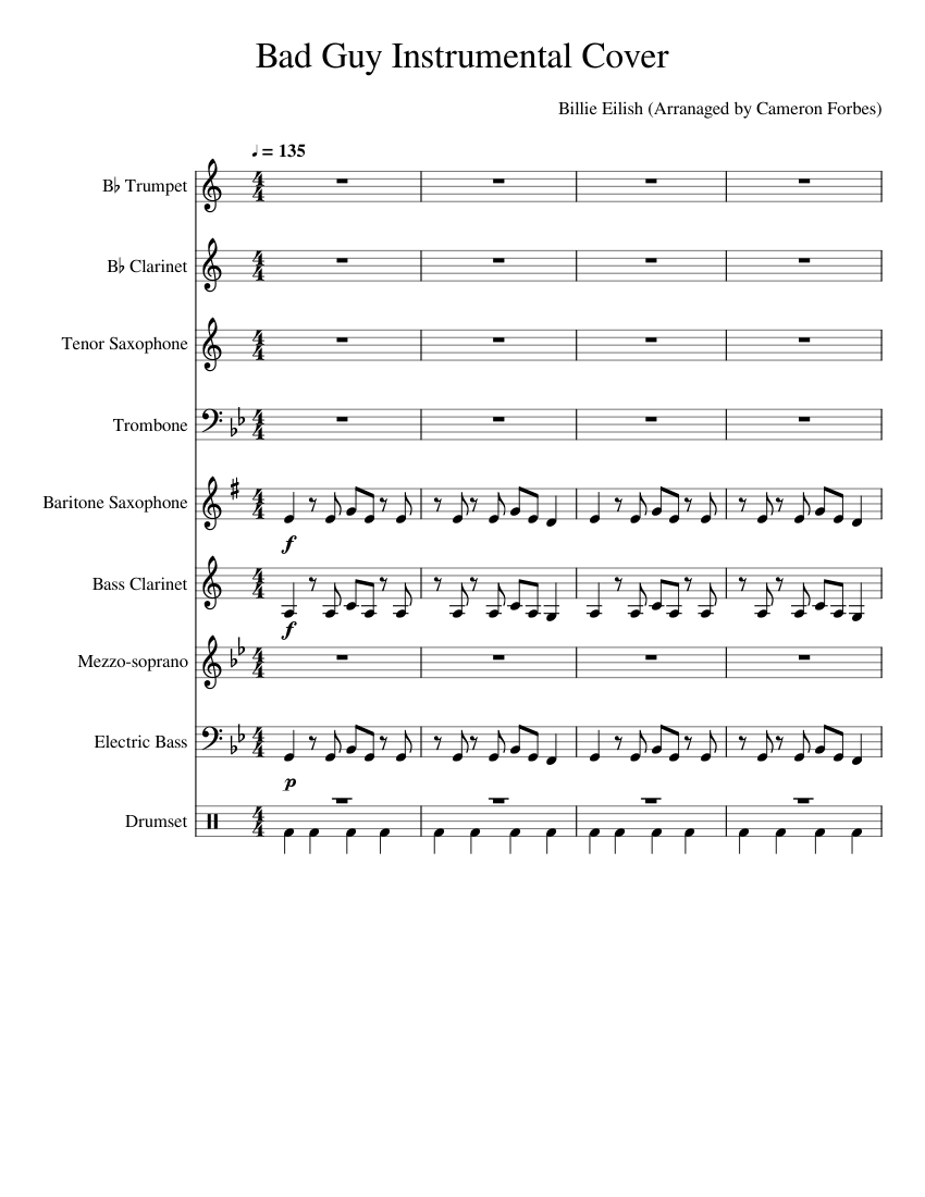 Bad Guy Instrumental Cover Sheet music for Trombone, Mezzo soprano ...