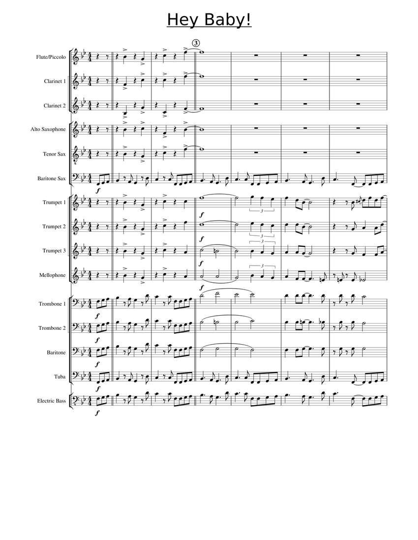 Hey Baby! Sheet music for Trombone, Mellophone, Flute, Clarinet in b ...
