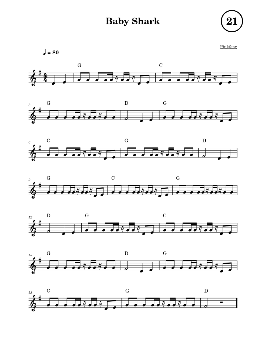 Baby Shark – PINKFONG Baby Shark - piano Sheet music for Piano (Solo ...