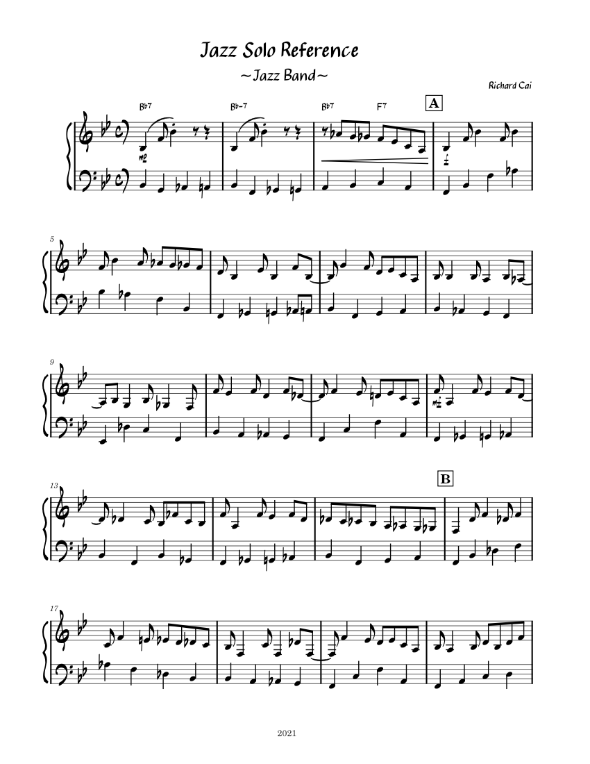 Band Song Jazz Reference Sheet music for Piano (Solo) | Musescore.com