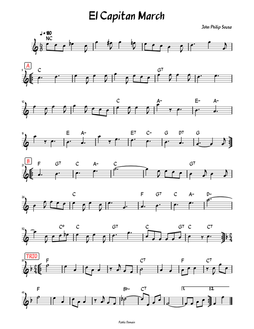 El Capitan March (Lead sheet ) Sheet Music with Chords for Piano (Solo ...
