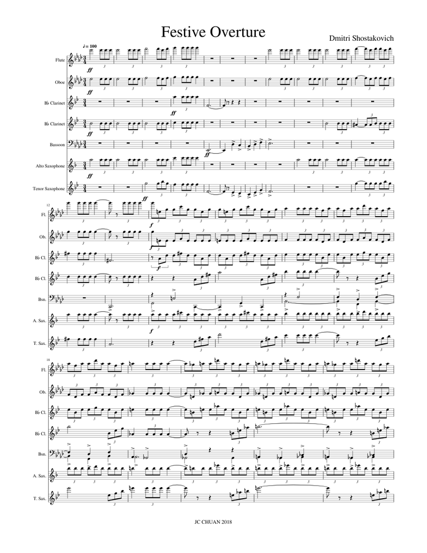 Festive Overture Sheet music for Flute, Oboe, Clarinet in b-flat ...