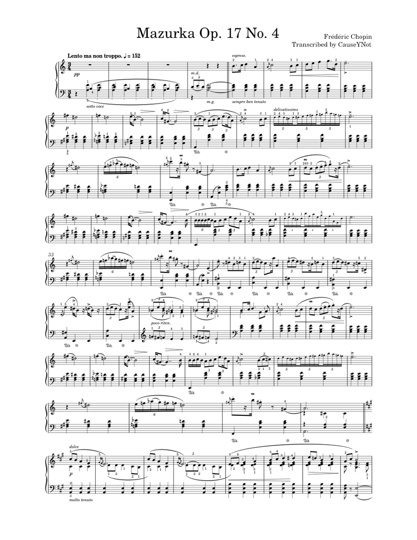 Mazurka in A minor Op. 17 No. 4 – Frédéric Chopin Sheet music for Piano (Solo) | Musescore.com