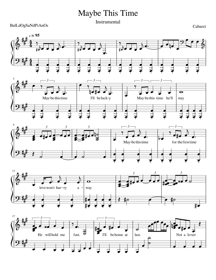 Maybe This Time Sheet Music for Piano (Solo) | MuseScore.com