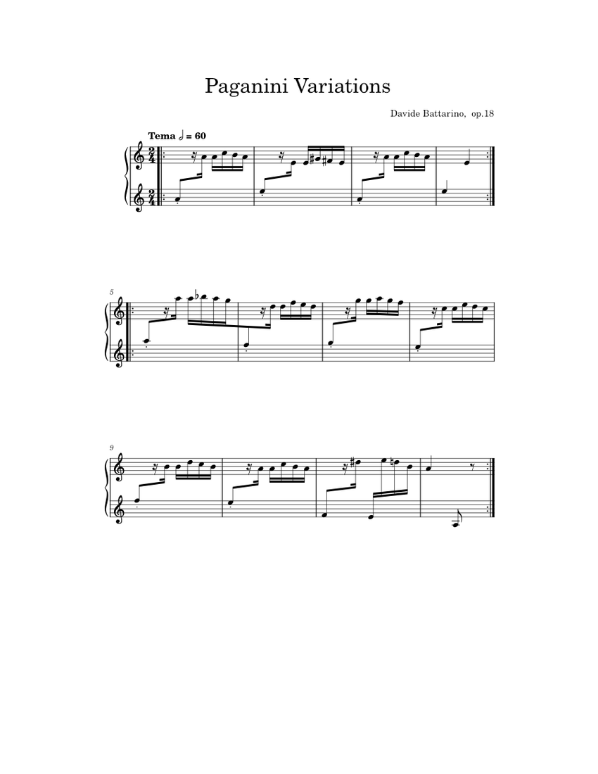Paganini Variations op.18 - Davide Battarino Sheet music for Piano ...