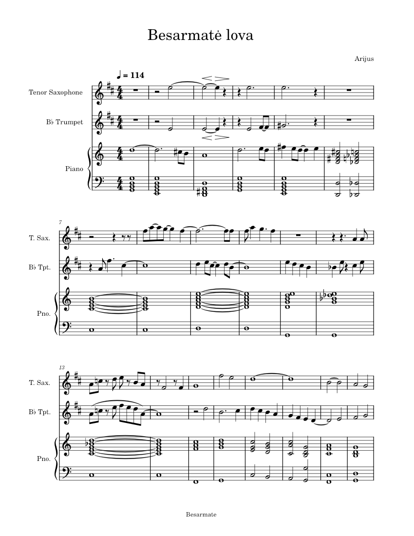 lova Sheet music for Piano, Saxophone tenor, Trumpet in b-flat (Mixed ...
