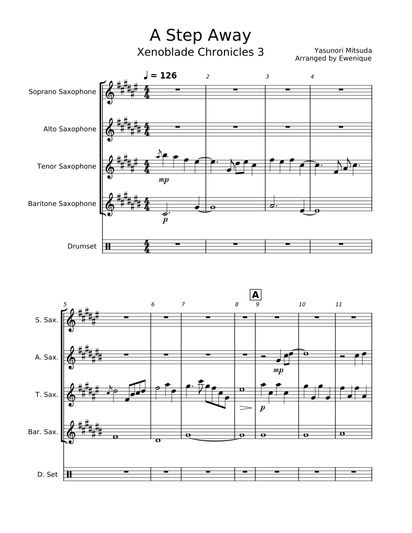 A Step Away - for Sax Quartet+ Sheet Music for Saxophone alto ...