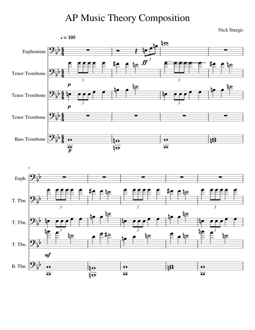 AP Music Theory Composition Sheet music for Euphonium, Trombone tenor ...