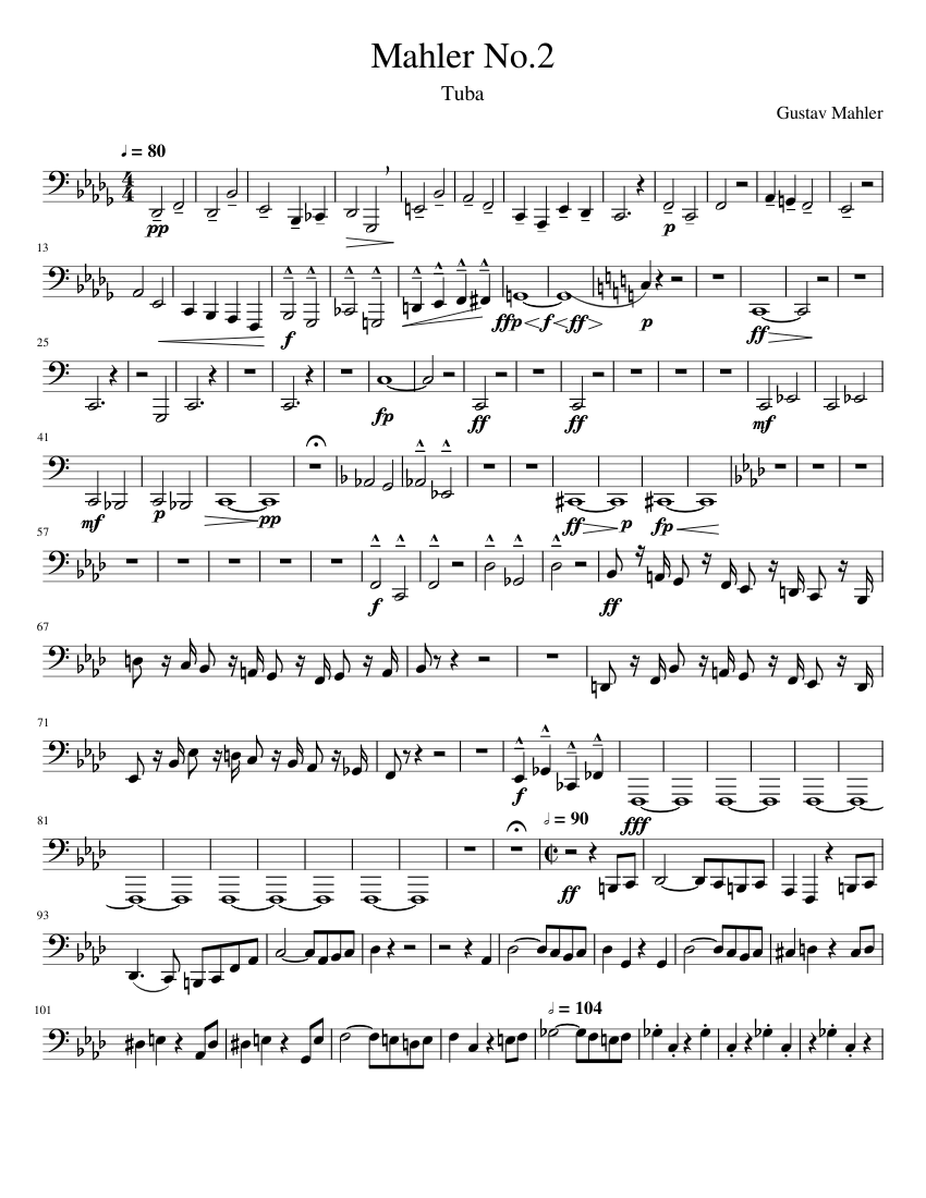 Mahler No.2 Tuba Sheet Music for Tuba (Solo) | MuseScore.com