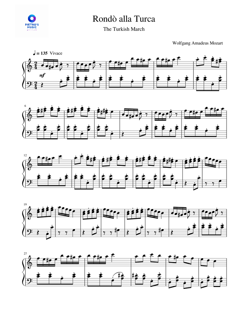 Rondo alla Turca – Música Clásica Rondò alla Turca Sheet music for ...