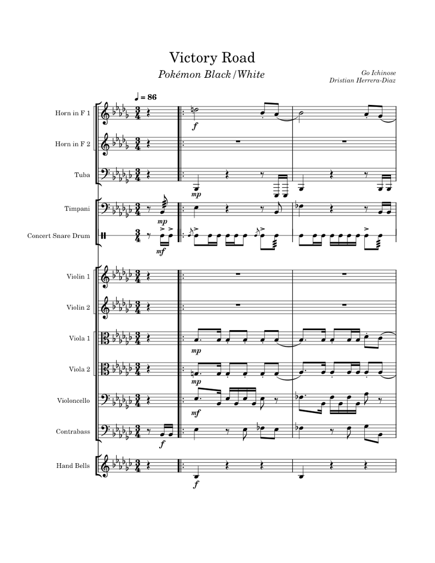 Victory Road - Pokémon Black/White Sheet Music for Tuba, French horn ...