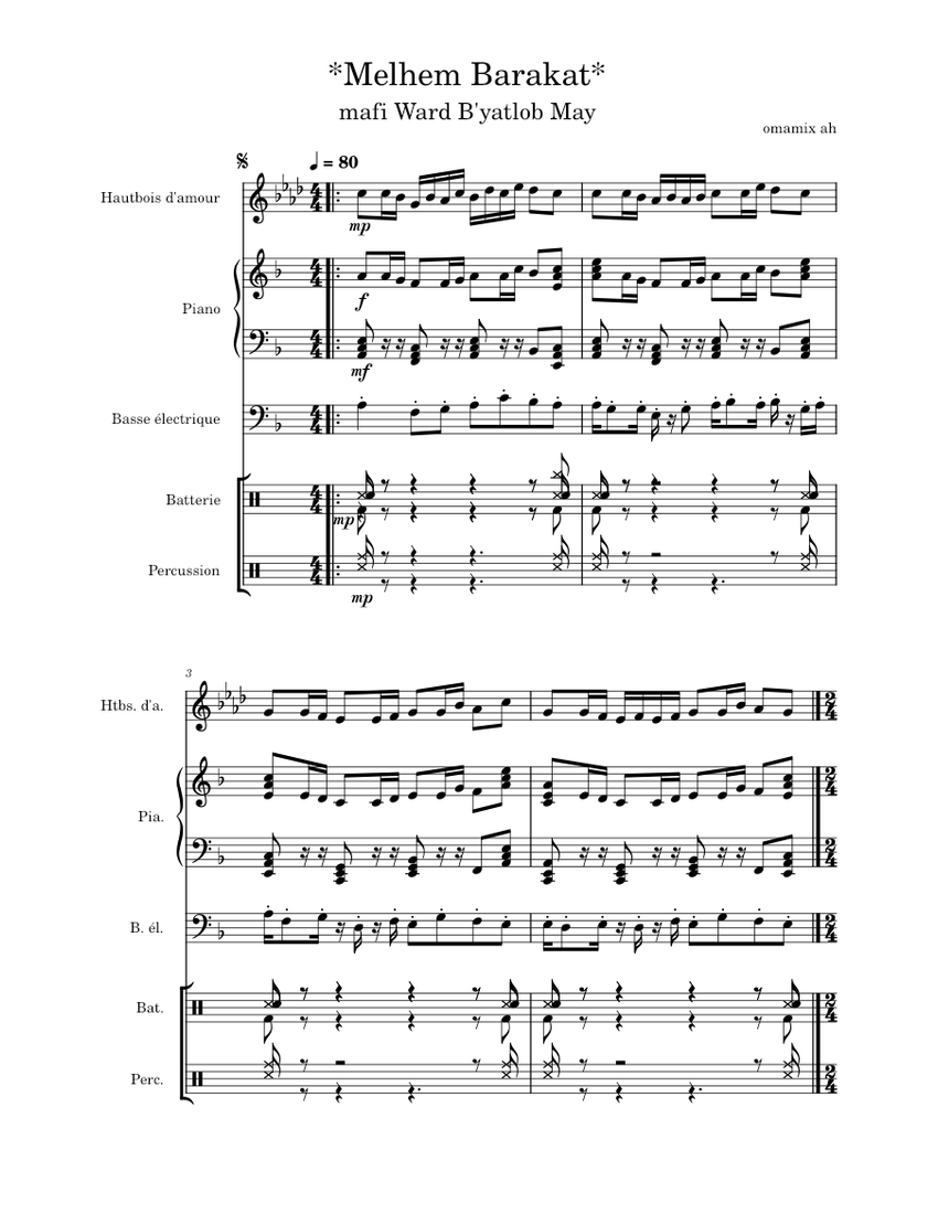 Melhem Barakat Sheet Music for Piano, Oboe, Bass guitar, Drum group ...
