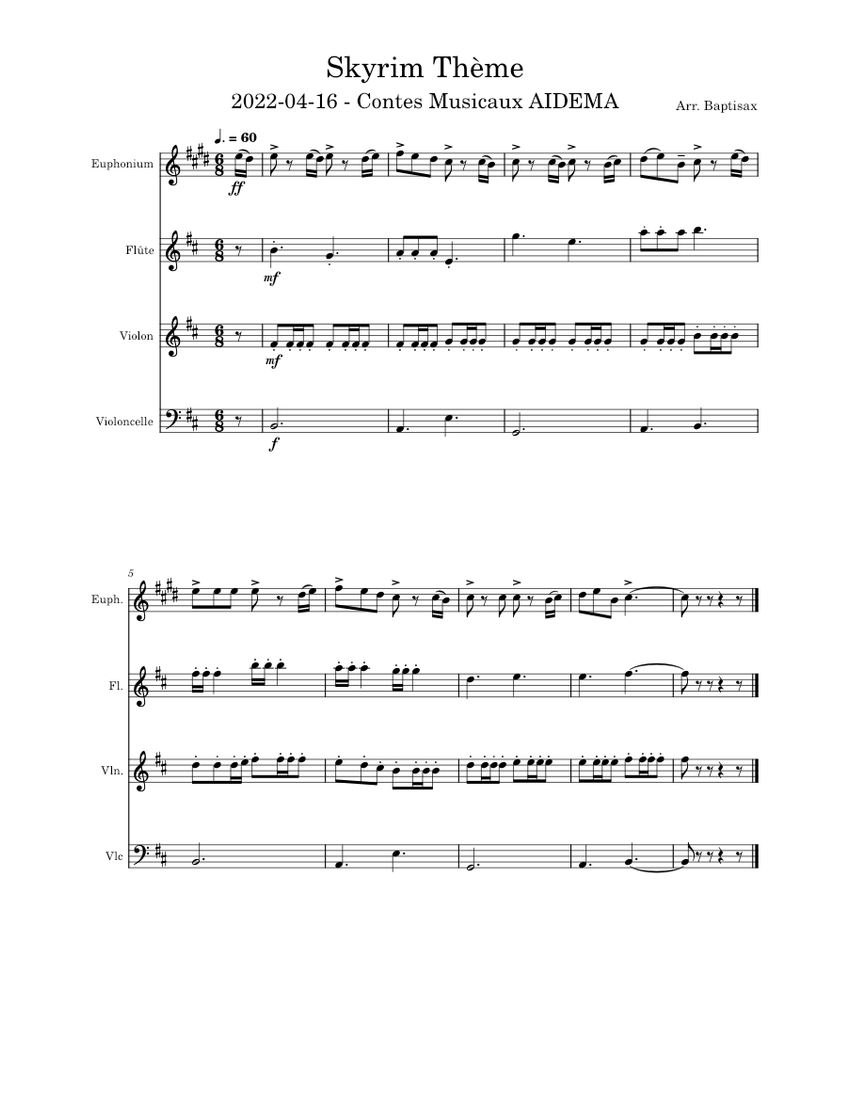 Skyrim - dragonborn – Misc Computer Games Sheet music for Euphonium ...