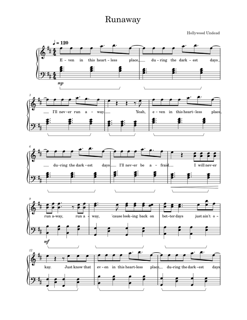 Runaway - Hollywood Undead Sheet music for Piano (Solo) Easy ...
