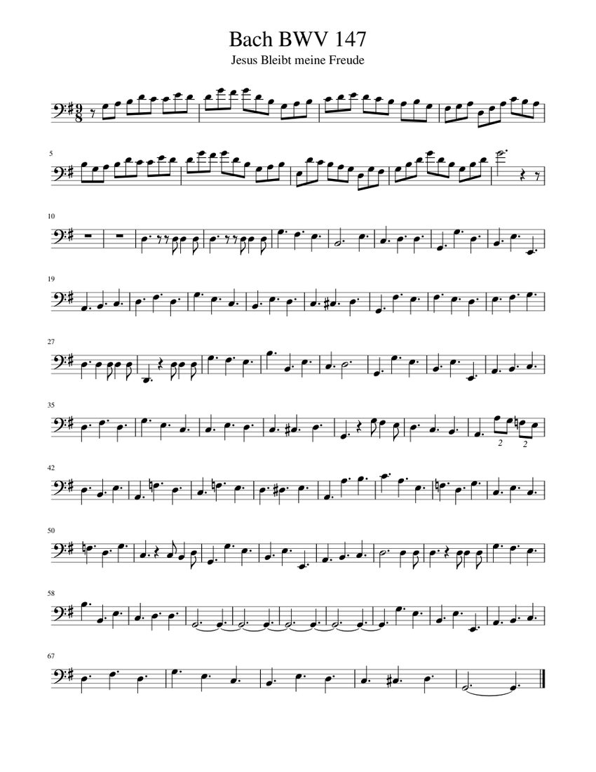 Bach BWV 147 Sheet Music for Cello (Solo) | MuseScore.com