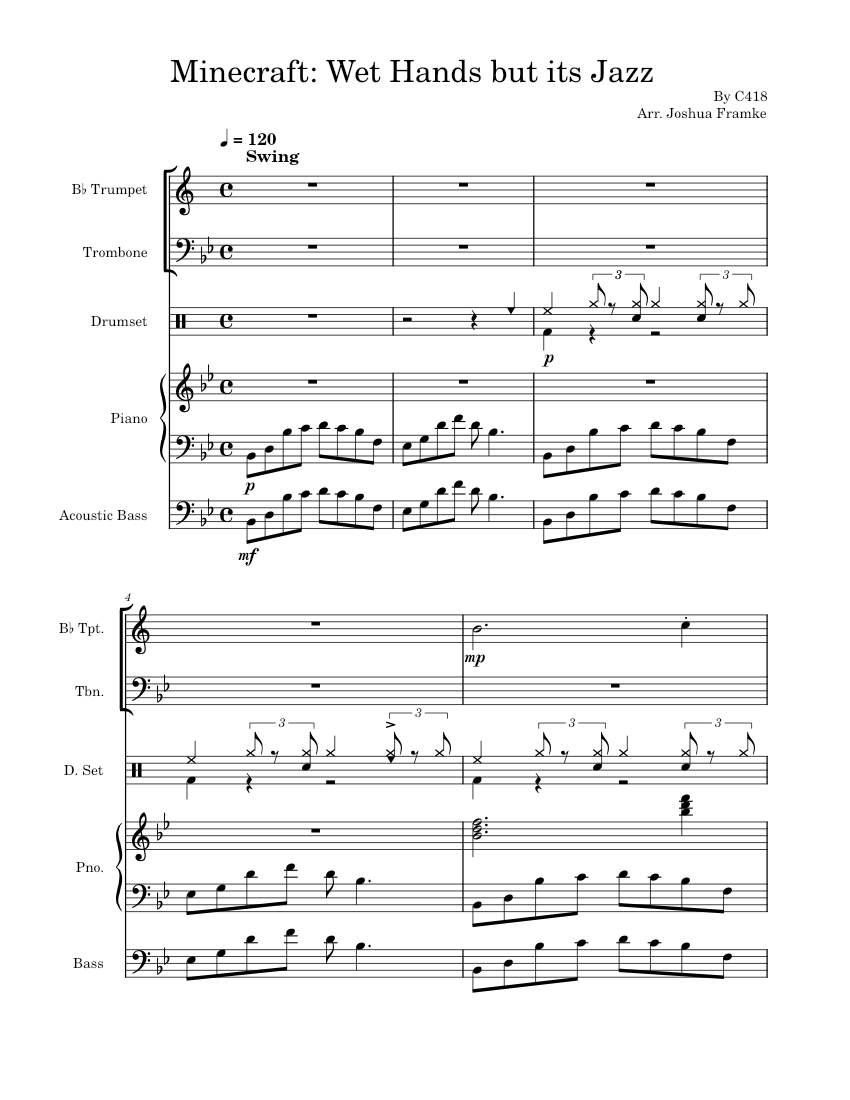 Minecraft: Wet Hands but its Jazz Sheet music for Piano, Trombone ...