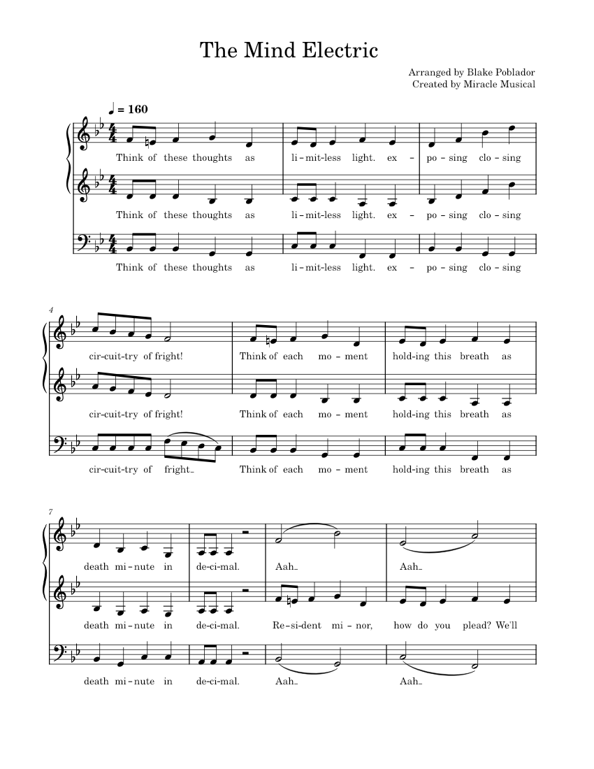 The Mind Electric – Miracle Musical THREE PART VOCAL COVER Sheet music ...