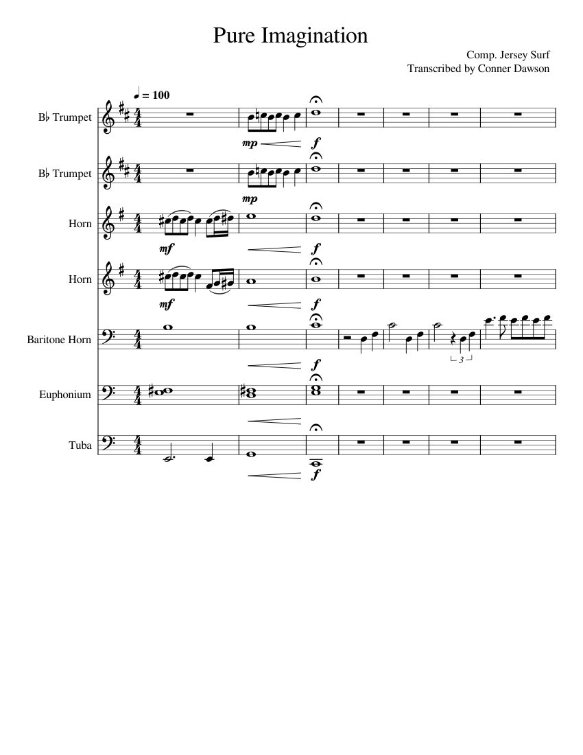 Pure Imagination (Jersey Surf) Sheet music for Tuba, Mellophone ...