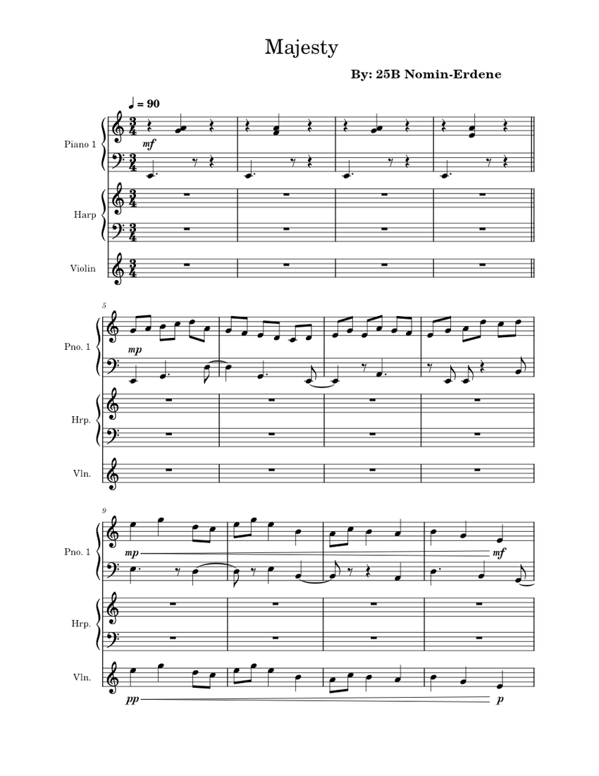 Composition 2 Majesty Sheet music for Piano, Violin, Harp (Piano-Voice ...