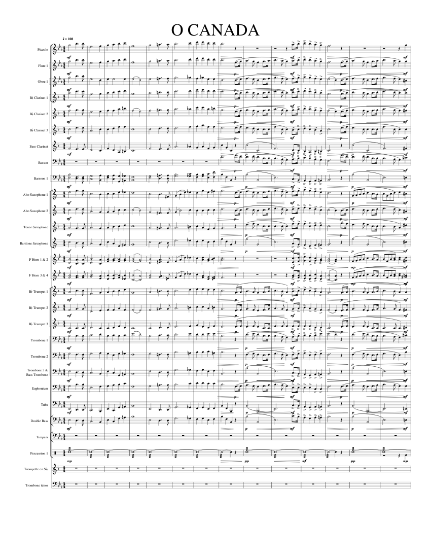 O CANADA Sheet Music for Trombone, Euphonium, Tuba, Trombone tenor ...