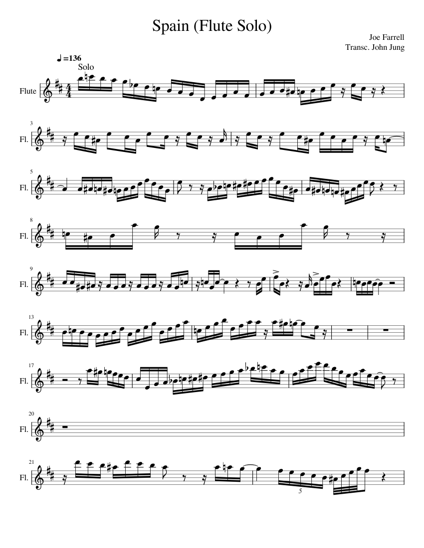 Spain Flute Solo - Chick Corea/Joe Farrell Sheet Music with Chords for ...
