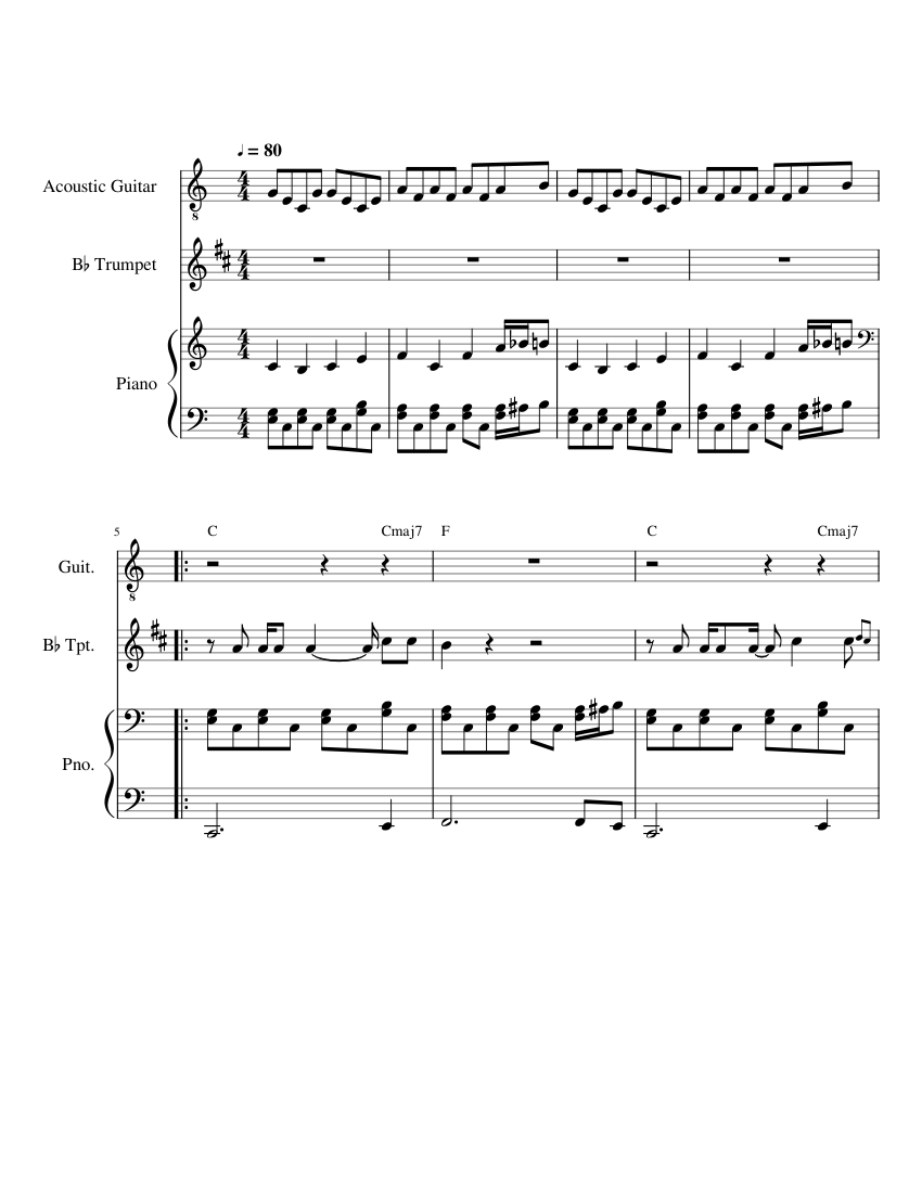 Imagine-John Lennon Sheet Music for Piano, Trumpet in b-flat, Guitar ...