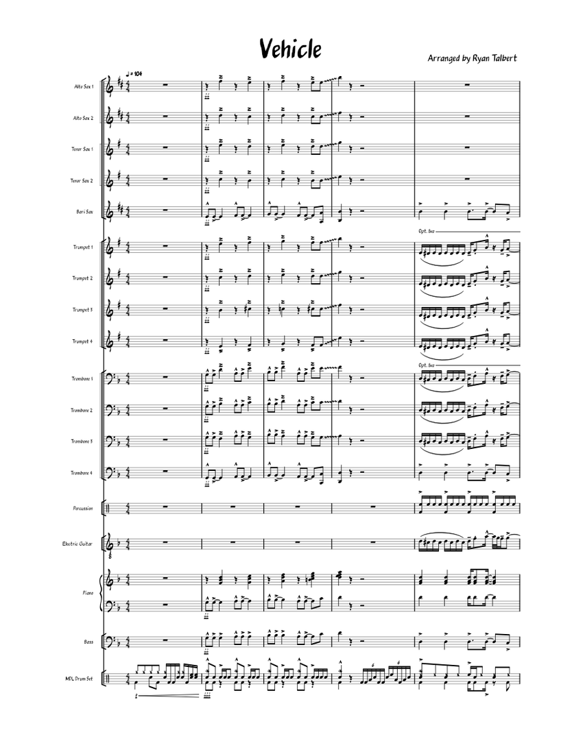 Vehicle - Ides of March Arranged by Ryan Talbert Sheet Music for Piano ...