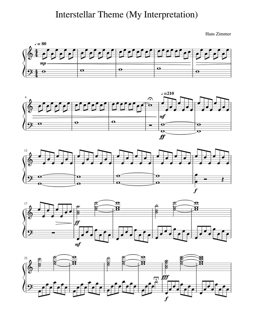 Interstellar Theme Sheet music for Piano (Solo) Easy | Musescore.com
