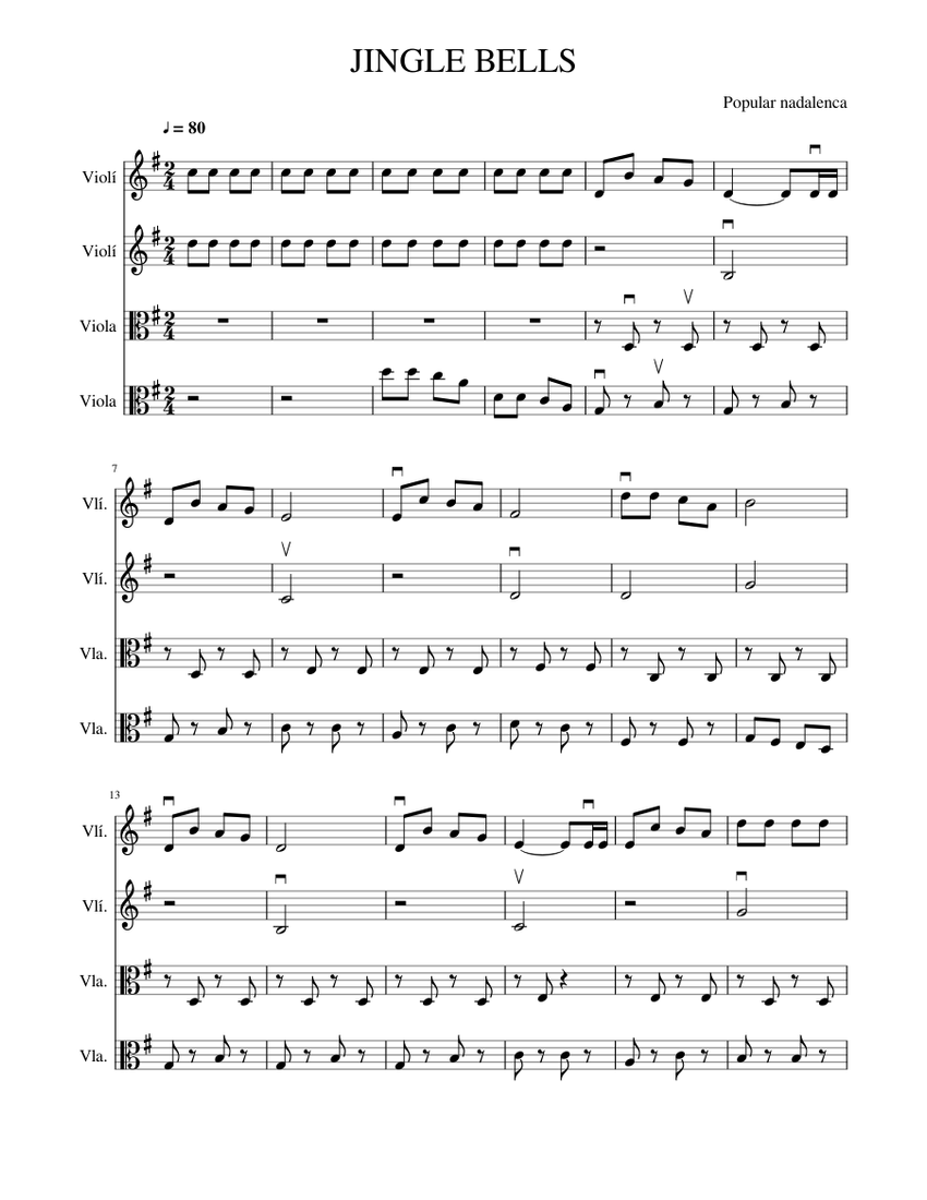 JINGLE BELLS Sheet music for Violin, Viola (Mixed Quartet) | Musescore.com