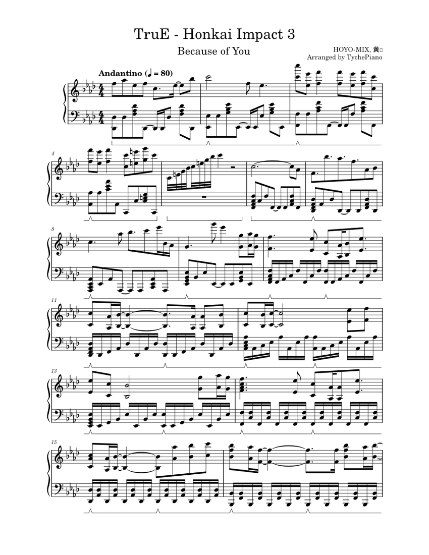 TruE - Honkai Impact 3rd – HOYO-MiX Sheet Music for Piano (Solo ...