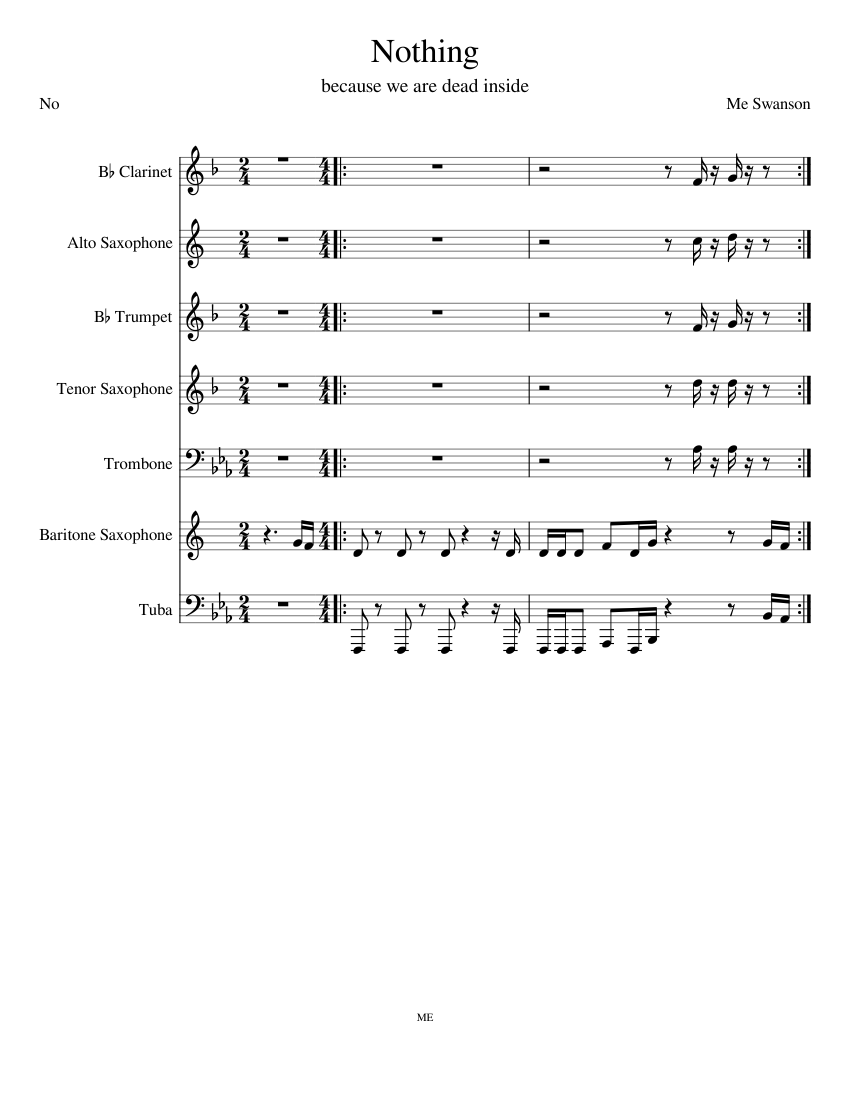 Nothing Sheet music for Trombone, Tuba, Clarinet in b-flat, Saxophone ...