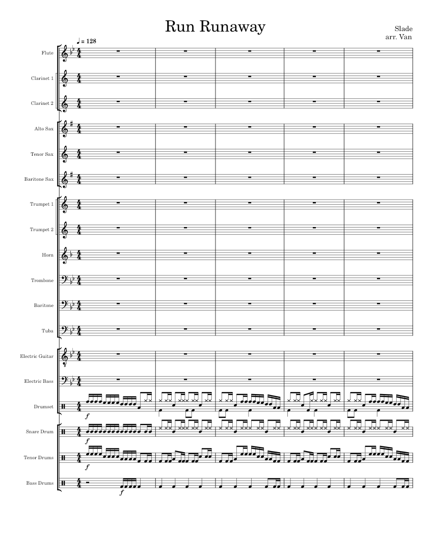 Run runaway – Slade Sheet Music for Trombone, Flute, Clarinet in b-flat ...