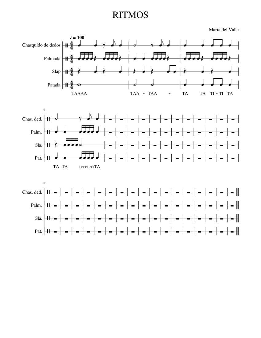 RITMOS TA TITI Sheet music for Hand clap, Slap, Snap, Stamp (Mixed ...