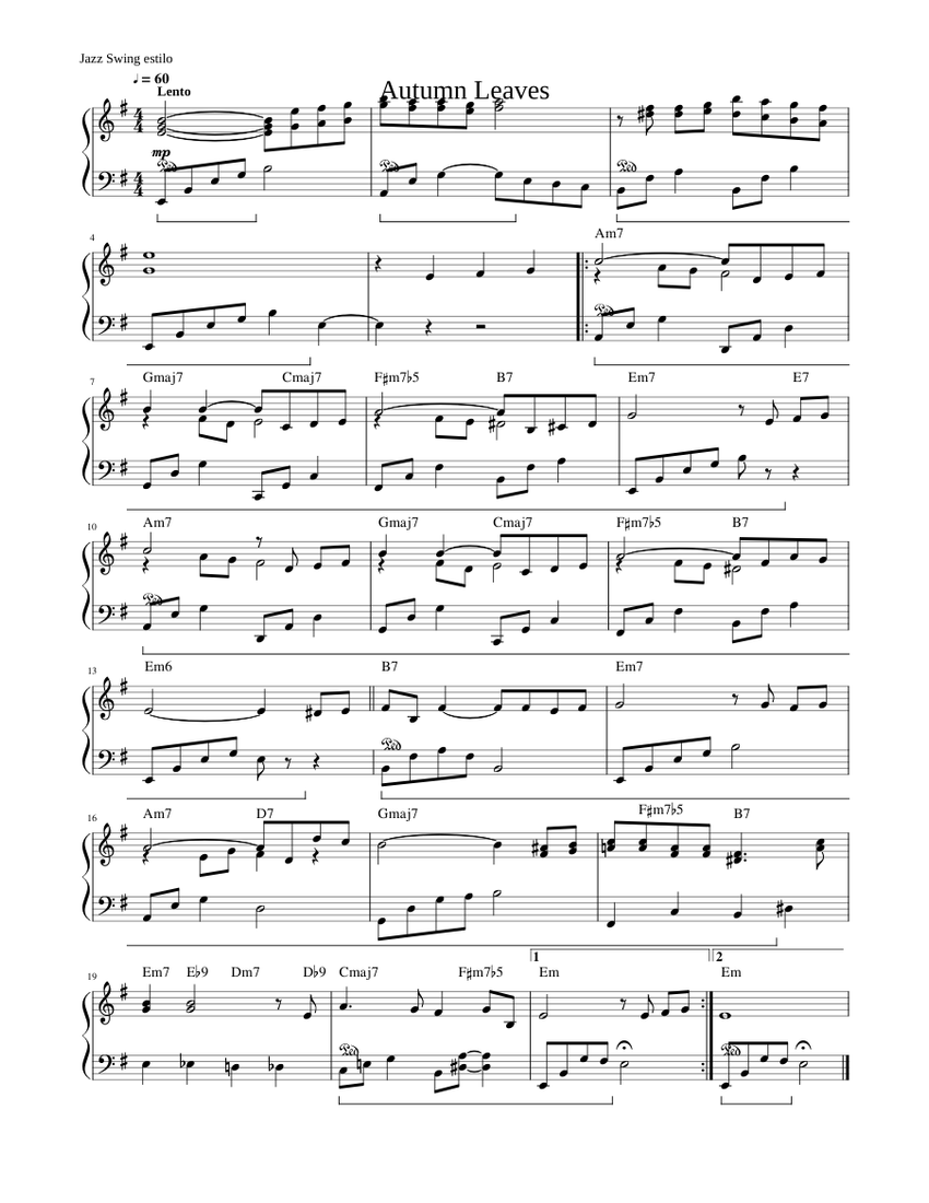 Autumn Leaves piano Sheet music for Piano (Solo) Easy | Musescore.com