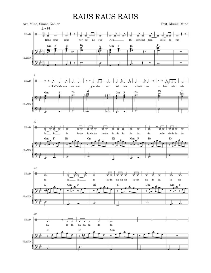 Raus Raus Raus – MINE Sheet Music for Piano, Drum group (Piano-Voice ...