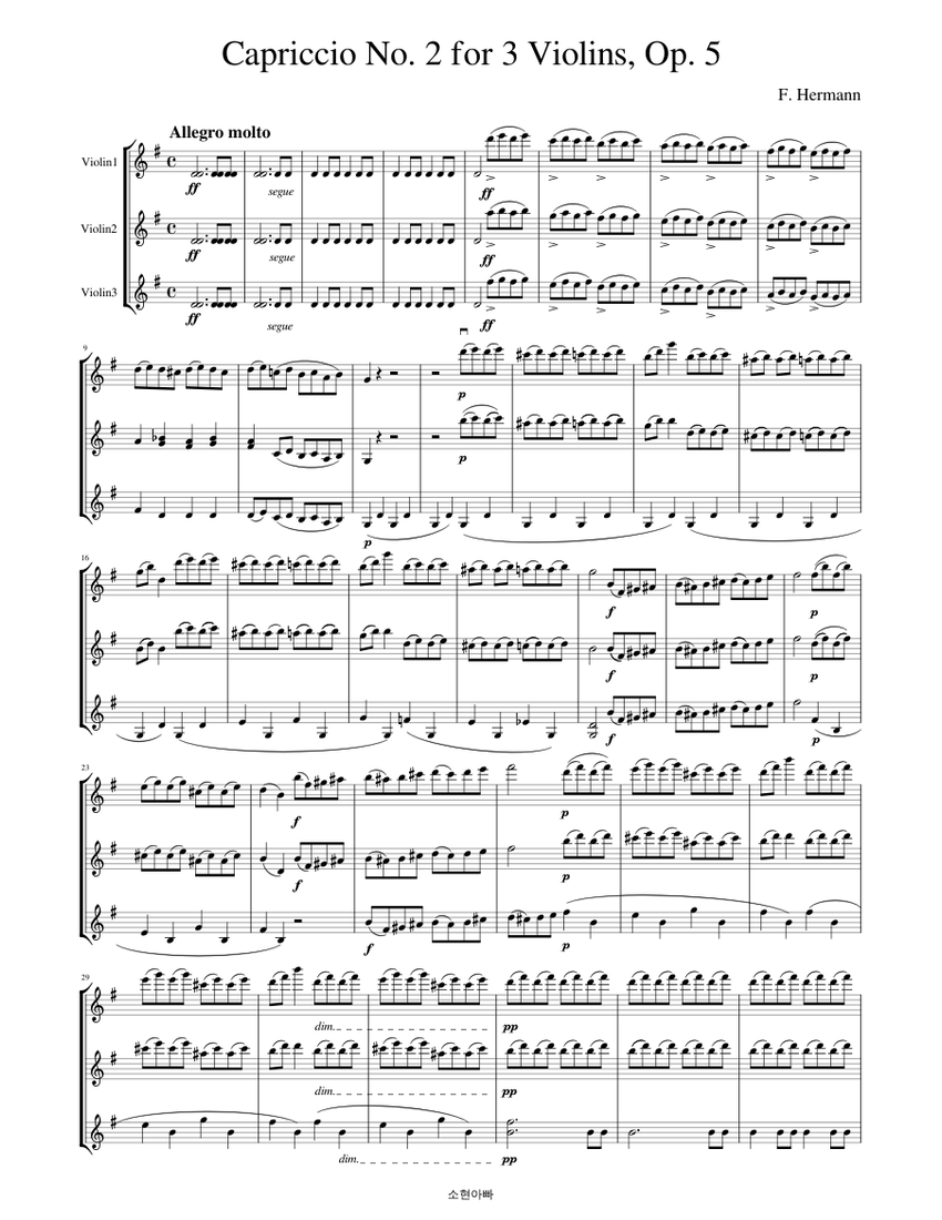 Capriccio No.2 for 3 Violins, Op.5 - F. Hermann Sheet music for Violin ...