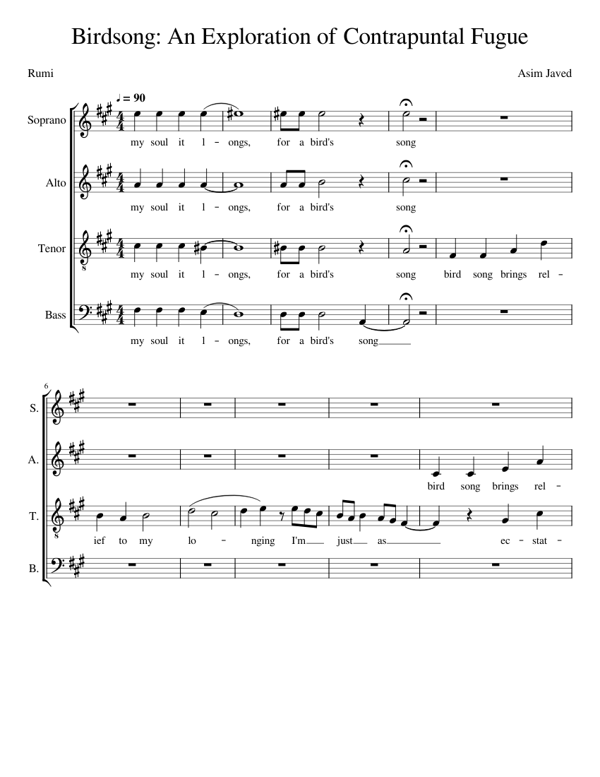 Birdsong: An Exploration of Contrapuntal Texture Sheet music for ...