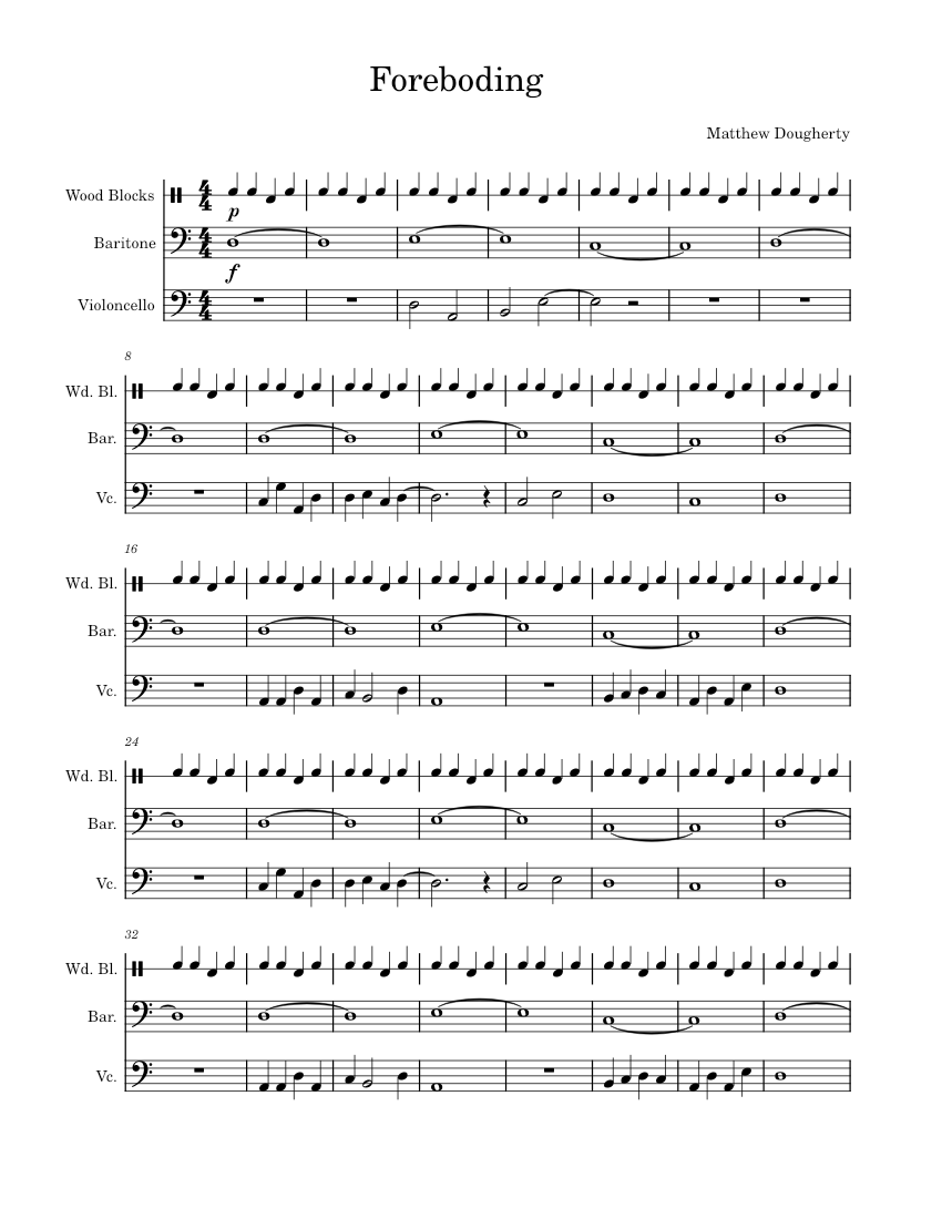 Foreboding Sheet music for Baritone, Cello, Woodblock (Mixed Trio ...